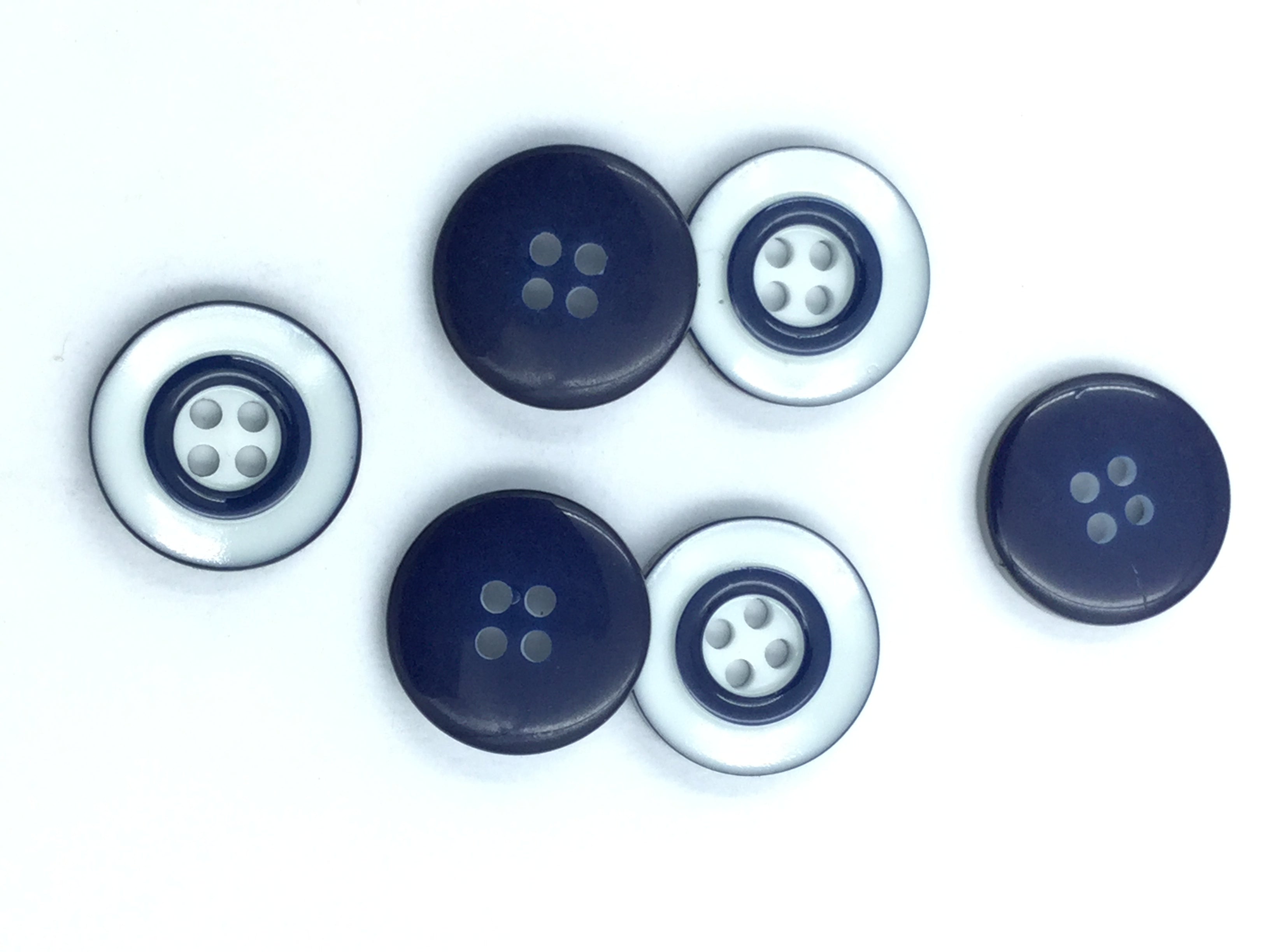 White & Blue 4 Hole Plastic Button