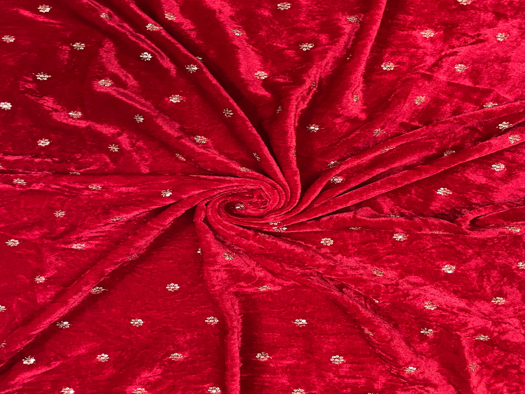Vibrant Red Motifs Velvet Fabric