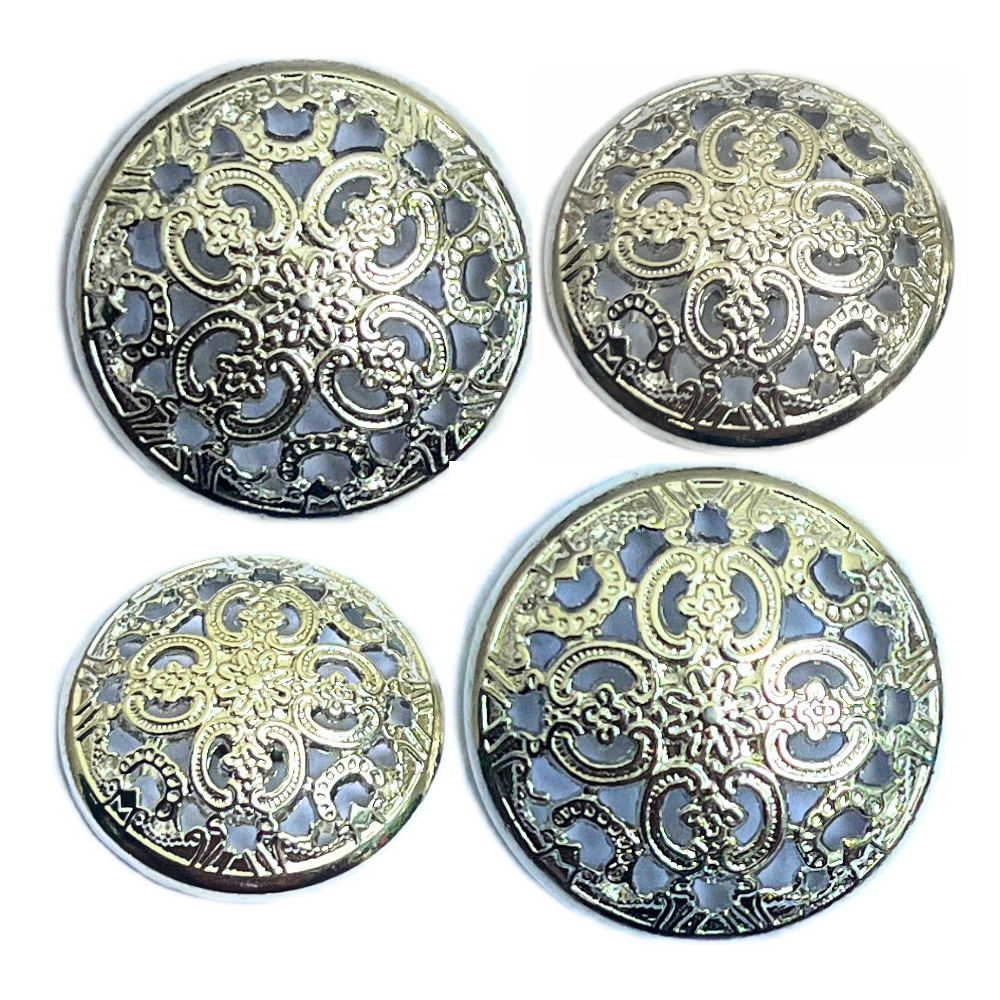 Silver Royal Antique Filigree Floral Cutwork Button Vintage Design Rou