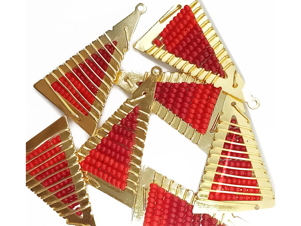 Red & Orange Triangle Metal Frame Beads