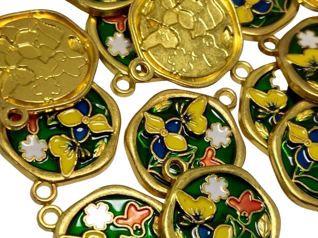Dark Green Enamel Circular Metal Charms