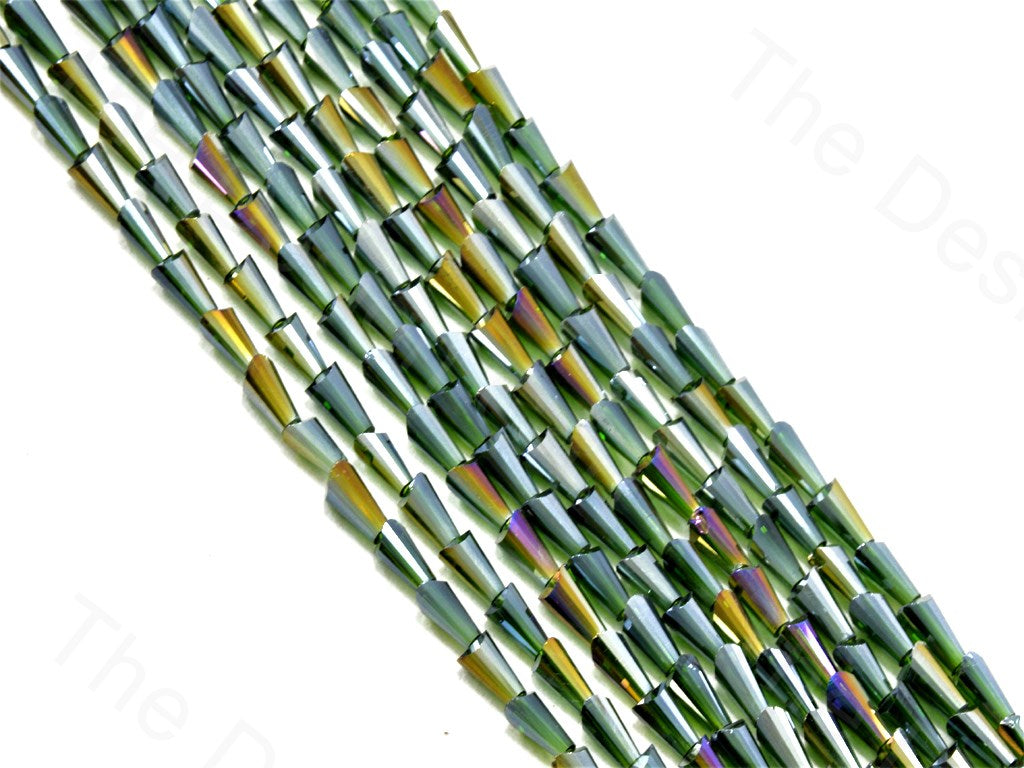 Dark Green Transparent Rainbow Conical Crystal Beads (Wholesale)