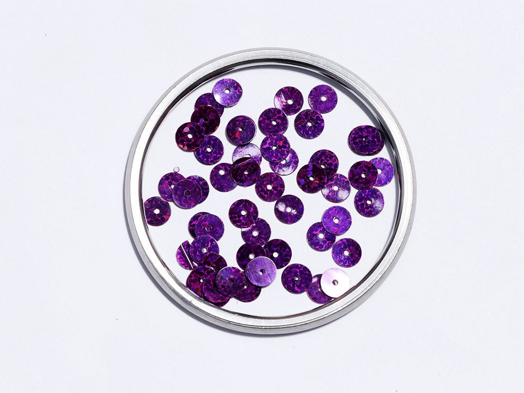 Dark Purple Center Hole Flat Circular Designer Plastic Sequins- 8 mm(W