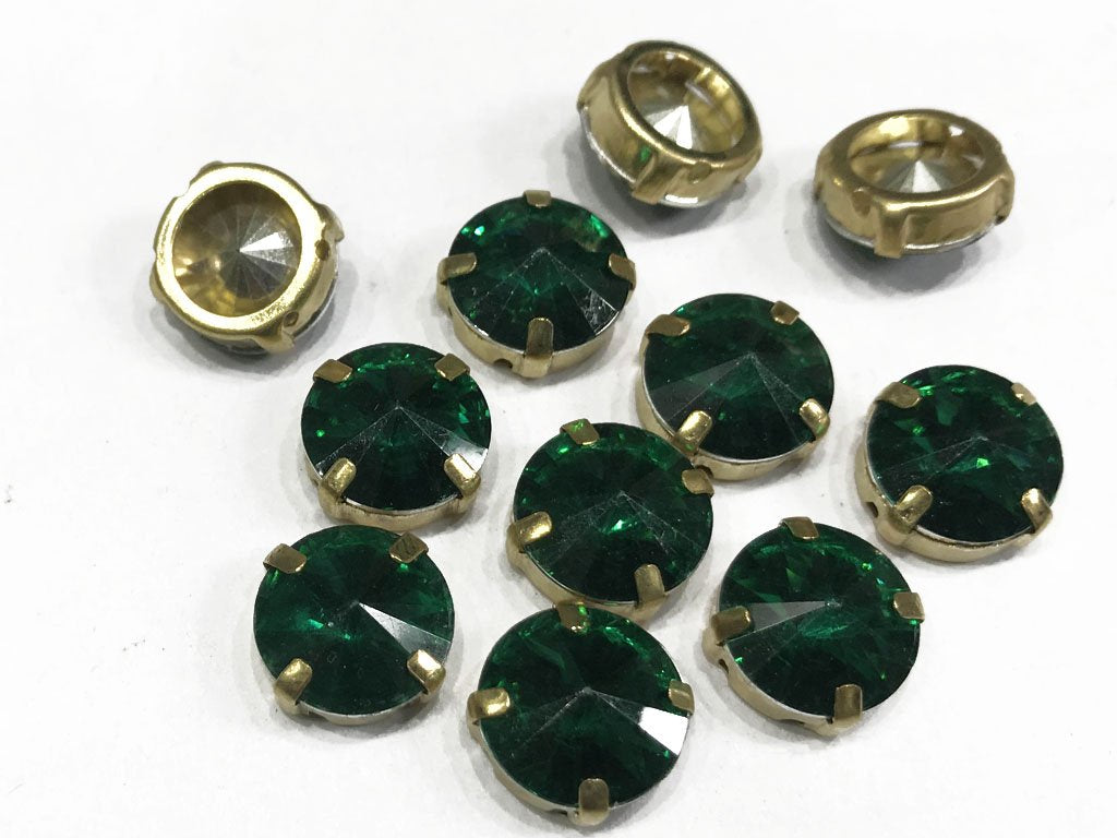 Emerald Green Shiny Circular Resin Stones with Catcher (12 mm) (Wholes