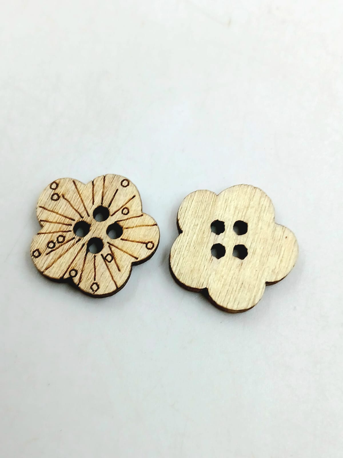 Light Brown 4 Hole Flower Shape Wooden Button