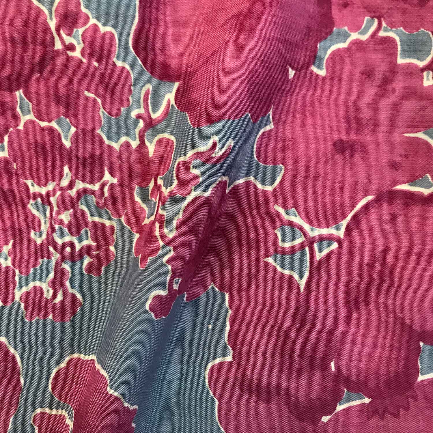 Pink & Blue Floral Muslin Silk Fabric