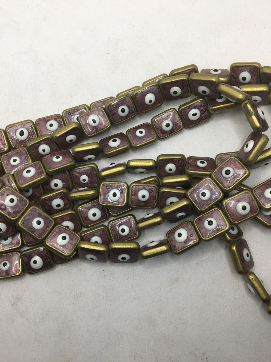 Purple Rectangular Evil Eye Plastic Bead Strings