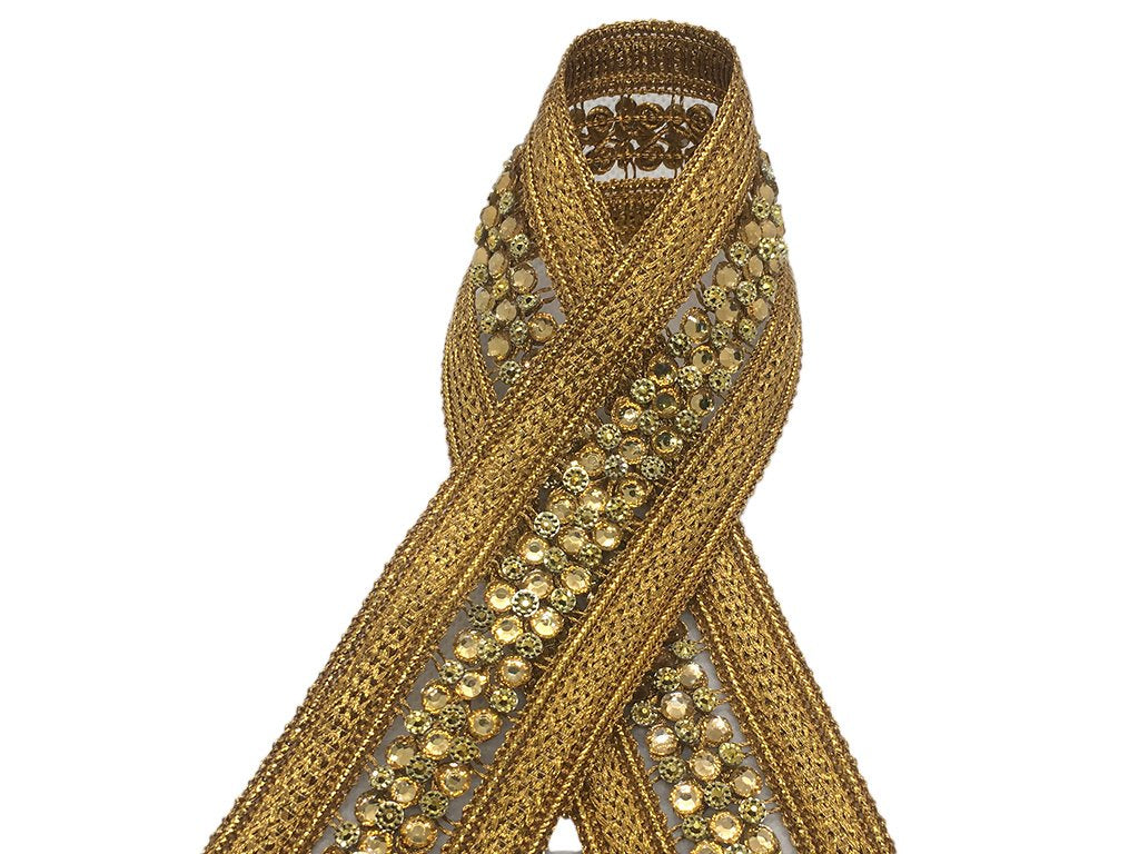 Bright Golden Fancy Stone Work Embroidered Border