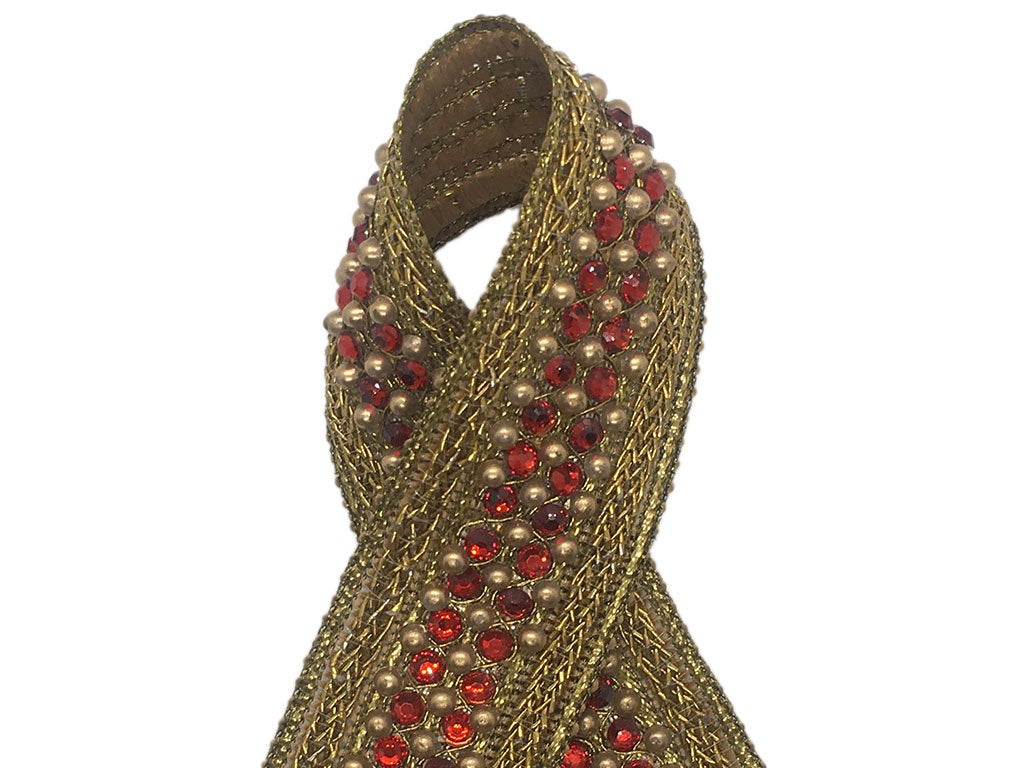 Golden Dark Red Stone Work Studded Embroidered Border
