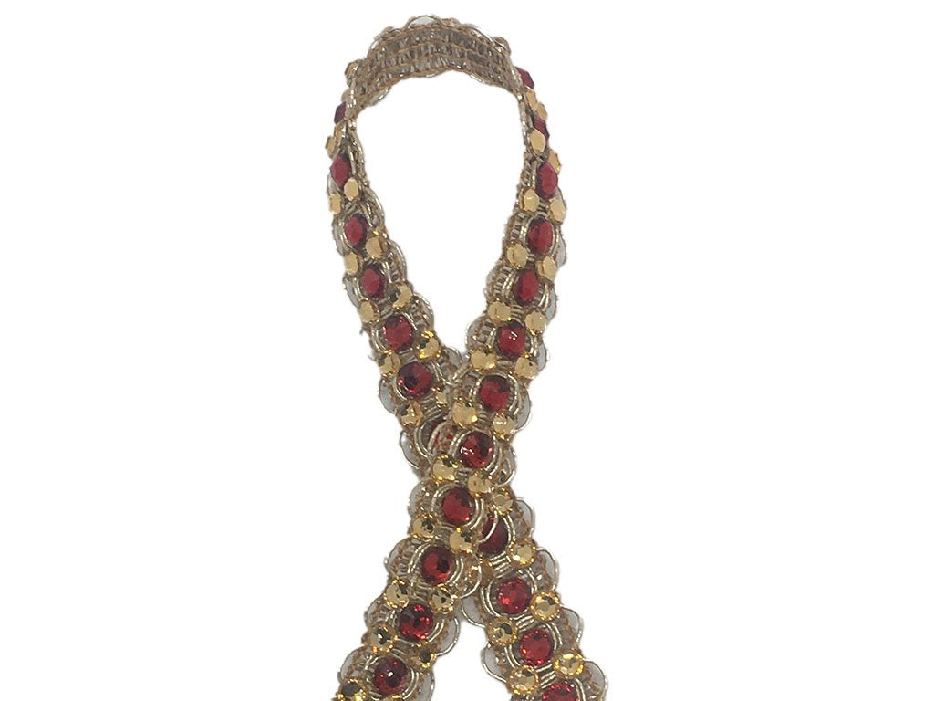 Gold Red Fancy Stone Work Embroidered Border