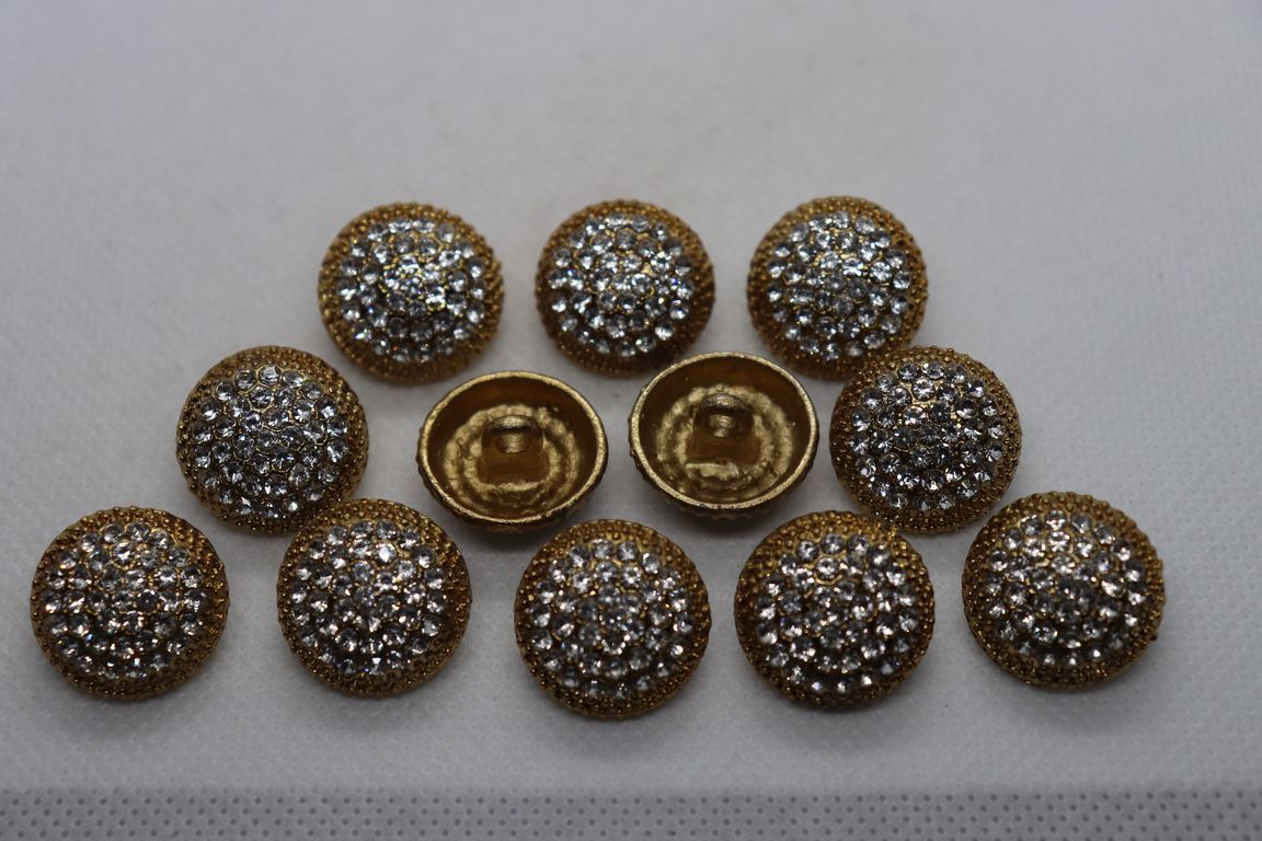 Dark Golden Designer Stone Studded Fancy Metal Button