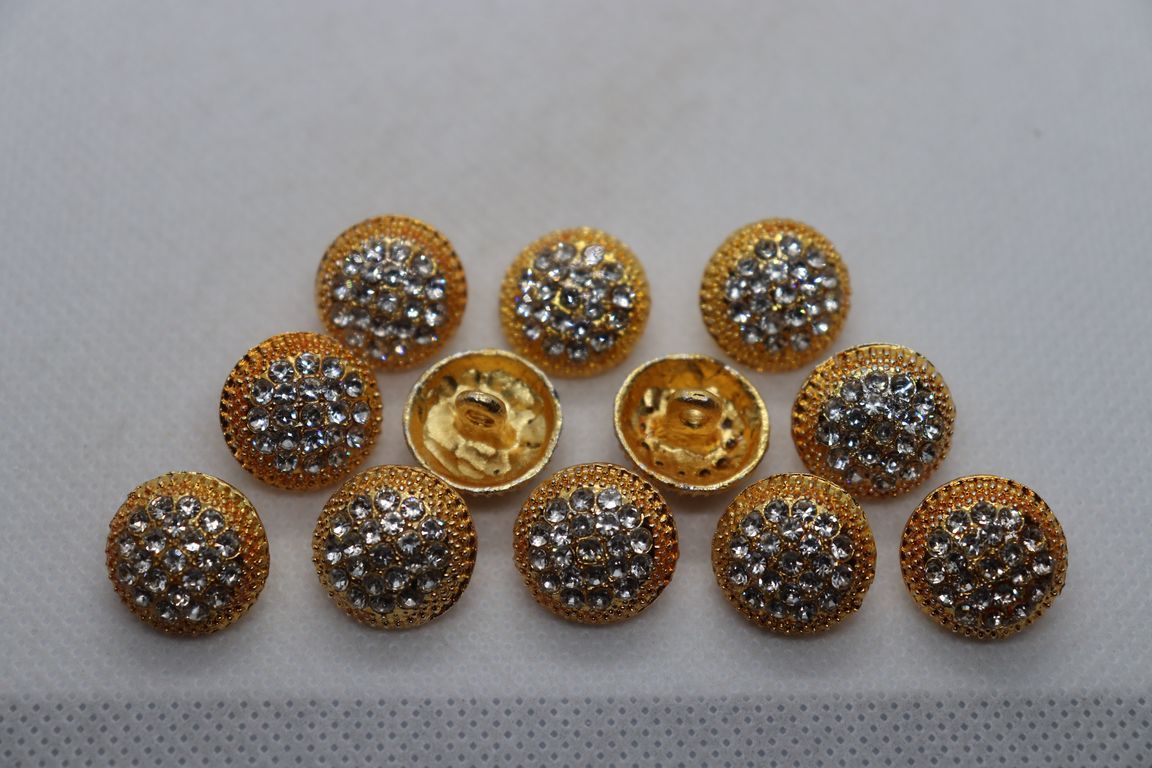 Golden Silver Stone Studded Fancy Metal Button