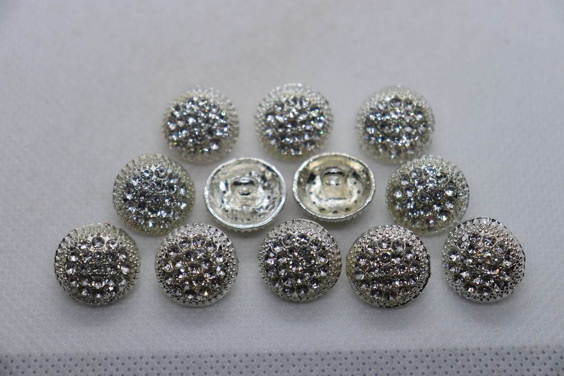 Silver Designer Silver Stone Studded Fancy Metal Button