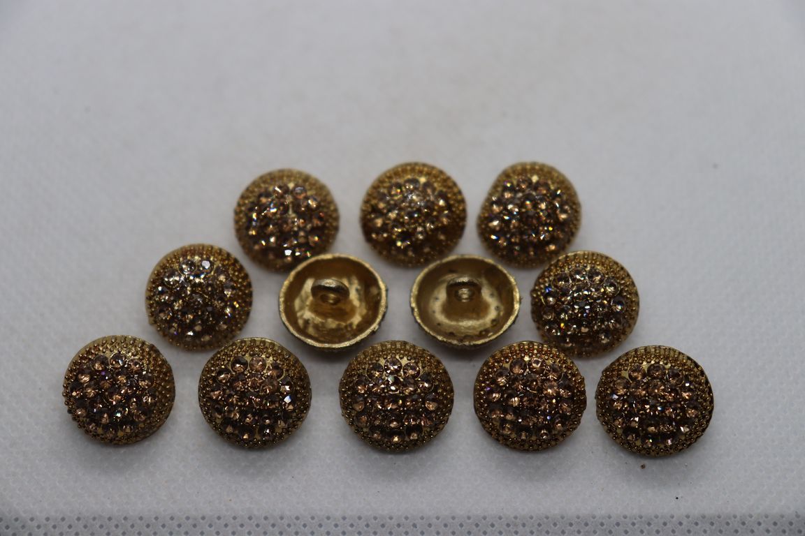 Dark Gold Stone Studded Fancy Metal Button