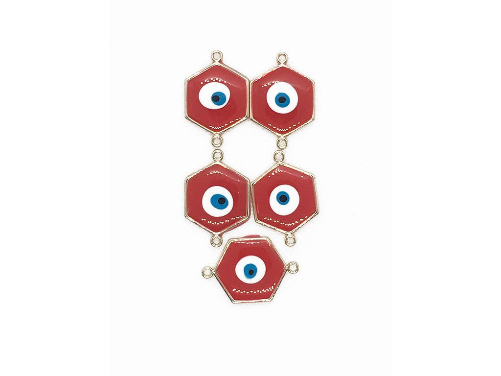 Red Evil Eye Hexagonal Metal Charms