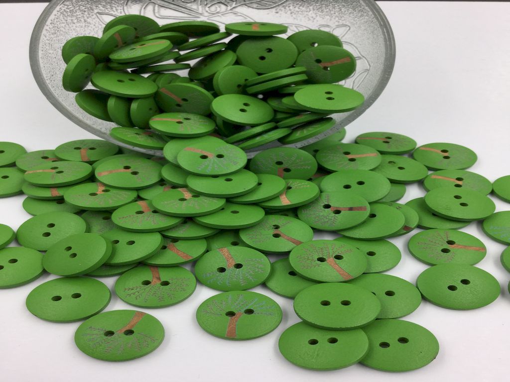 Green Beige Tree Printed 2 Hole Wooden Buttons