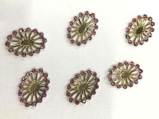Rose Pink Oval Stone Studded Metal Embellishment With Iron Base