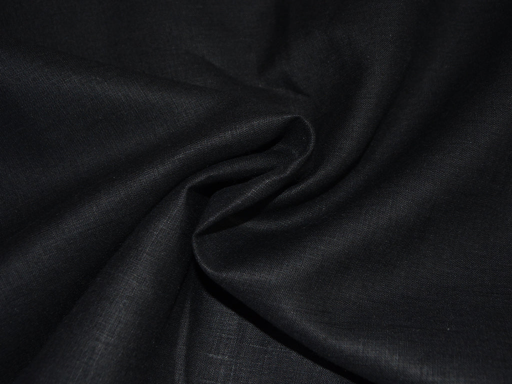 Jet Black Pure Linen Fabric - 60 Lea