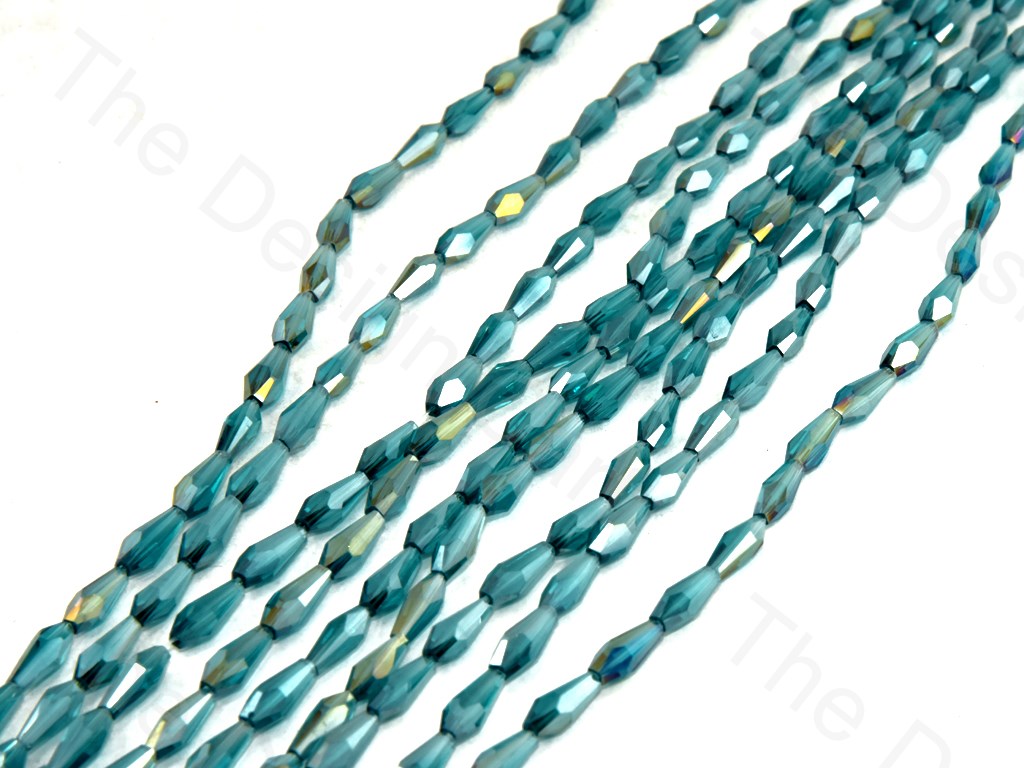 Teal Transparent Rainbow Conical Crystal Beads