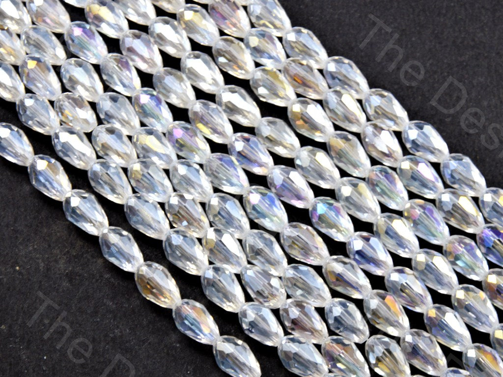 White / Crystal Transparent Rainbow Drop / Briolette Shaped Crystal beads