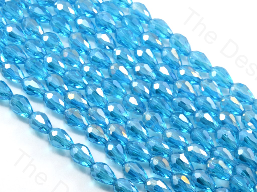 Light Blue Transparent Rainbow Drop / Briolette Shaped Crystal beads