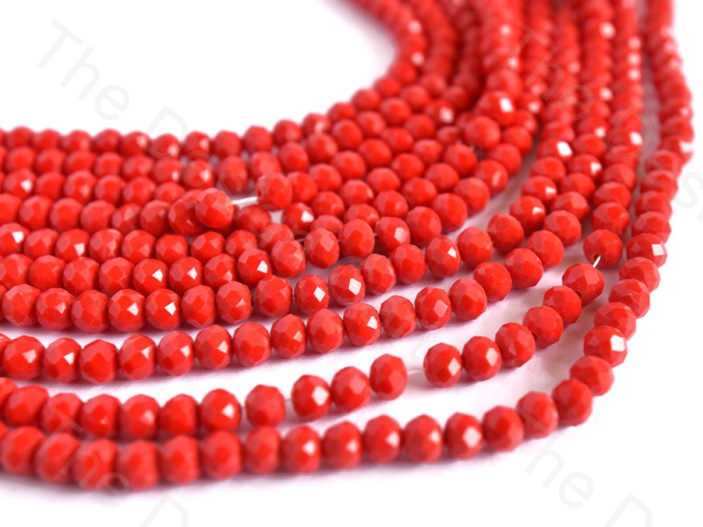 Red Opaque Rondelle / Tyre Faceted Crystal Beads