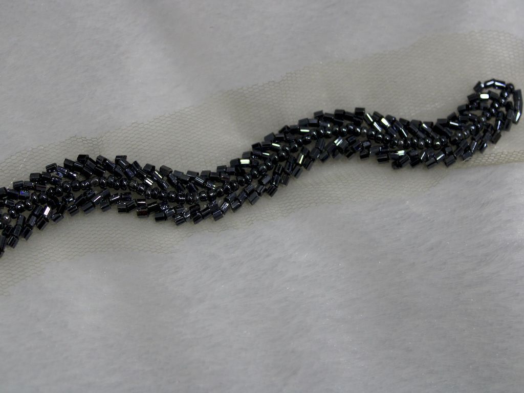 Black Cutdana Beads Work Embroidered Border