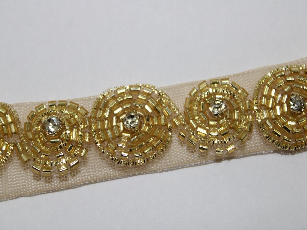 Golden Designer Cutdana Beads Work Embroidered Border