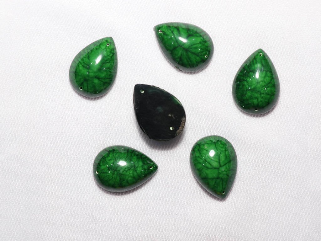 Dark Green Designer Drop Plastic Stones - 18x25 mm