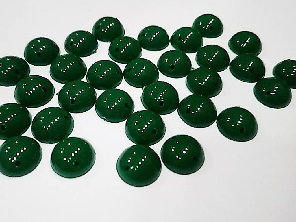 Dark Green Opaque Circular 2 Hole Plastic Stones (12 mm)