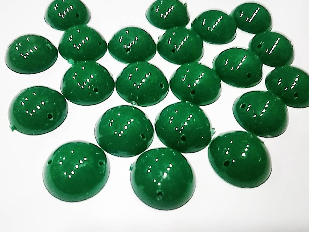 Dark Green Opaque Circular 2 Hole Plastic Stones (16 mm)