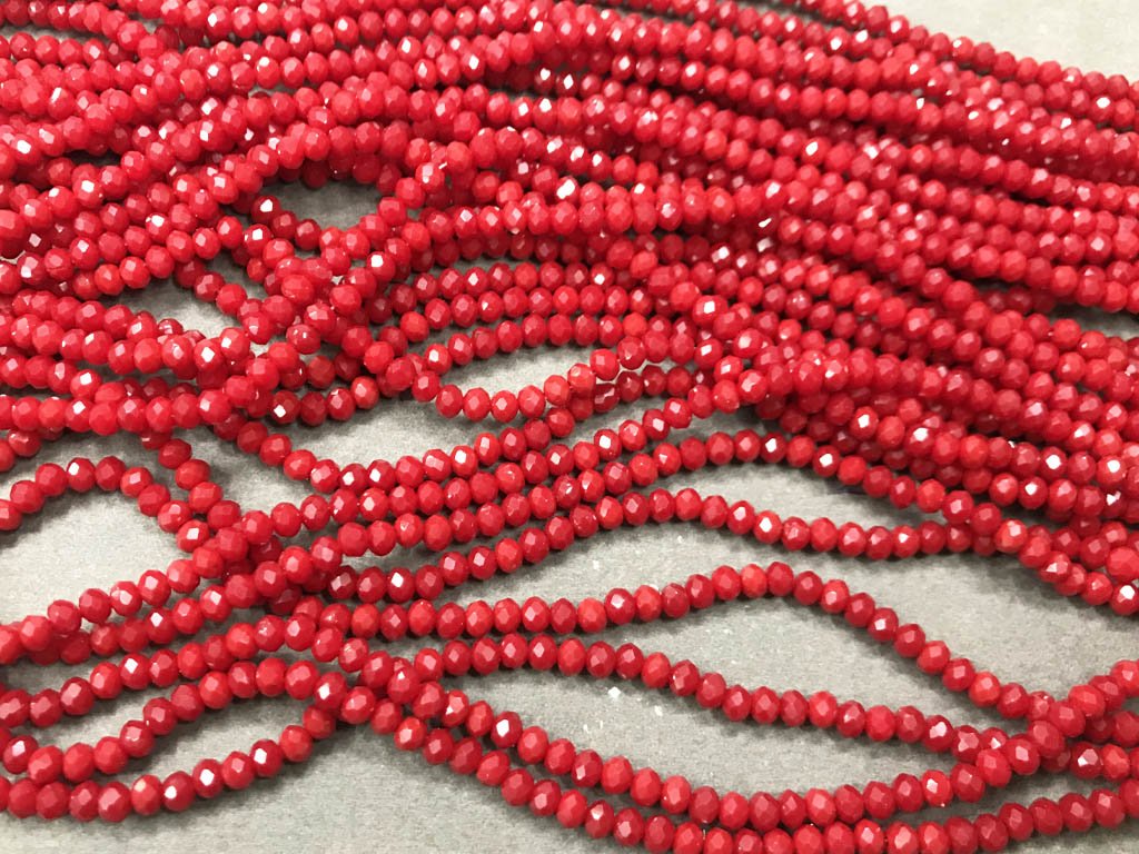 Dark Red Opaque Rondelle / Tyre Glass Crystal Beads- 4 mm