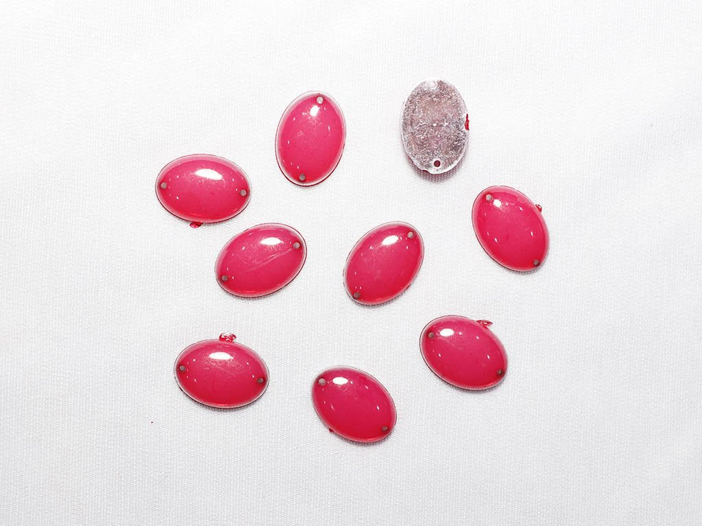 Deep Pink Oval Plastic Stones - 18x13 mm