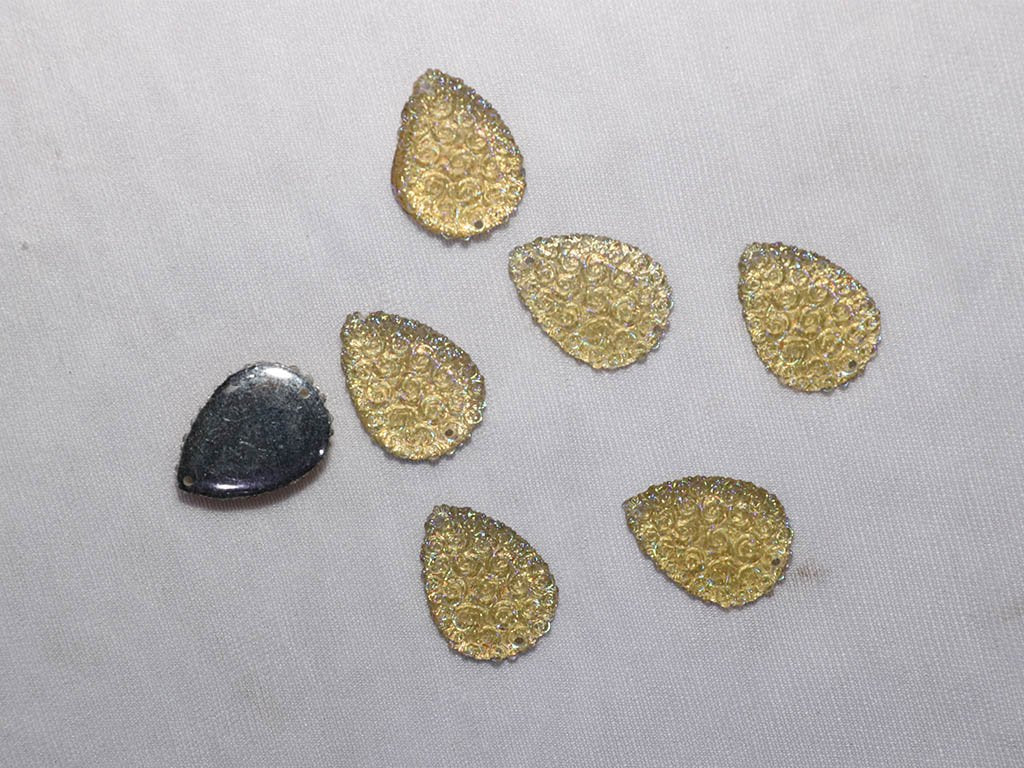 Light Golden Designer Drop Plastic Stones - 18x25 mm