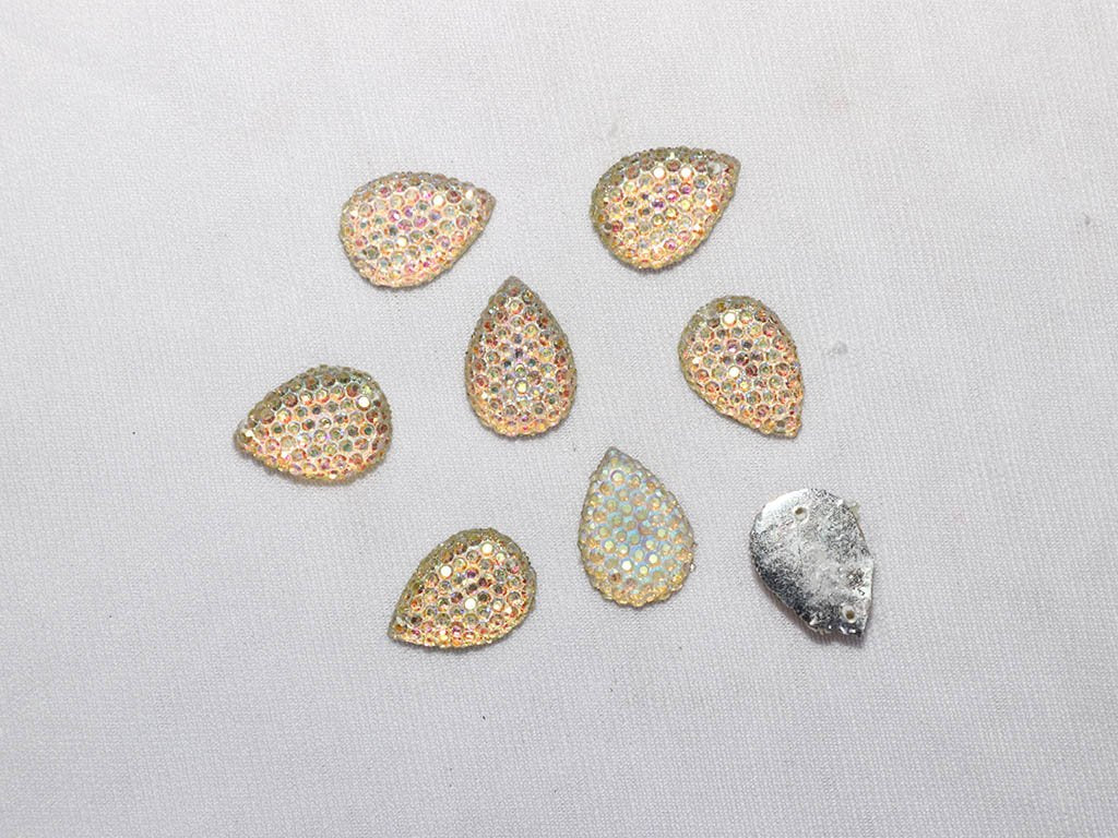 Light Golden Multicolour Drop Plastic Stones - 18x13 mm