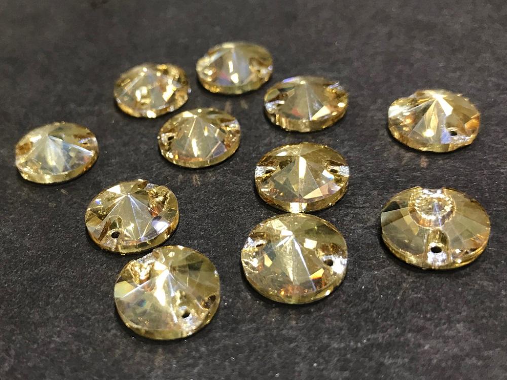 Light Golden Round Rivoli Glass Stones (12 mm)