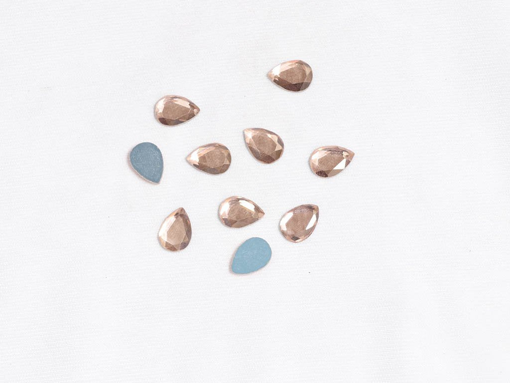 Peach Golden Flat Drop Glass Stones -14x10 mm