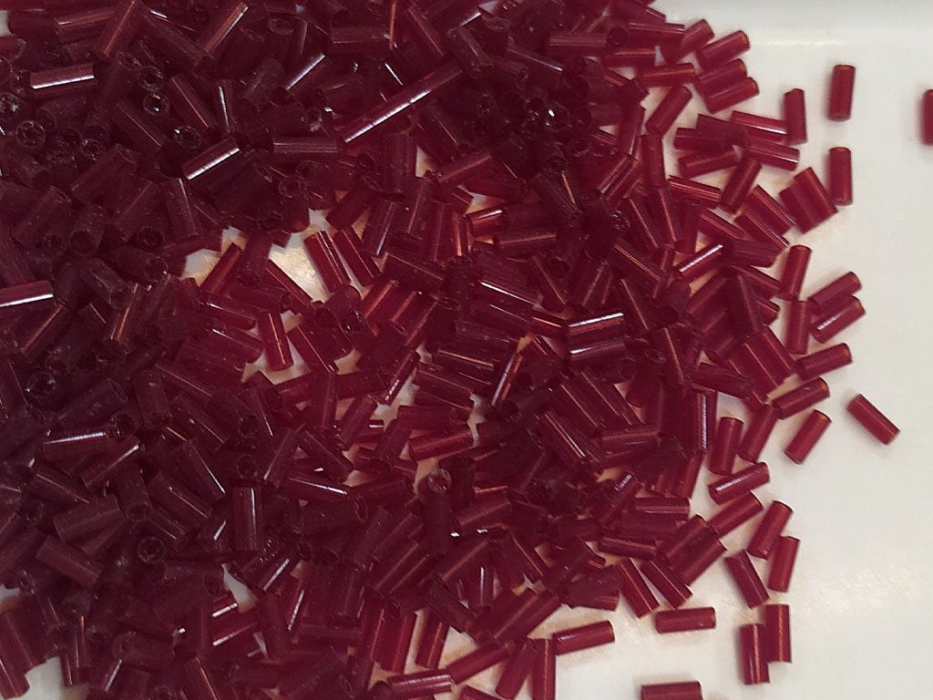 Dark Red Transparent Bugle / Pipe Beads