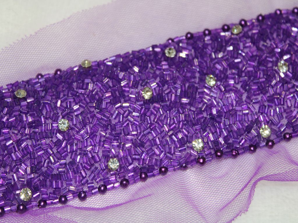 Purple Embellished Cutdana Beads Work Embroidered Border
