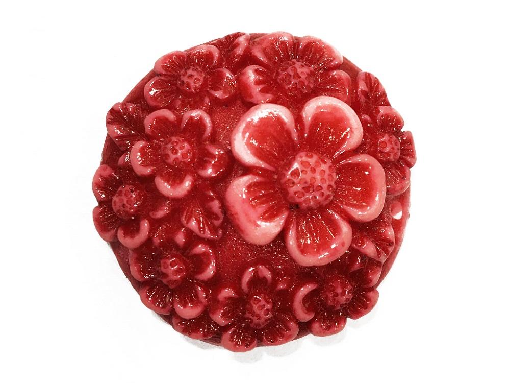 Red Circular Resin Flower Stones (With Hole- 42 mm)