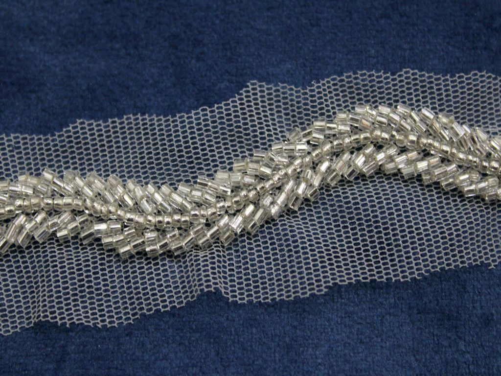 Silver Cutdana Beads Work Embroidered Border