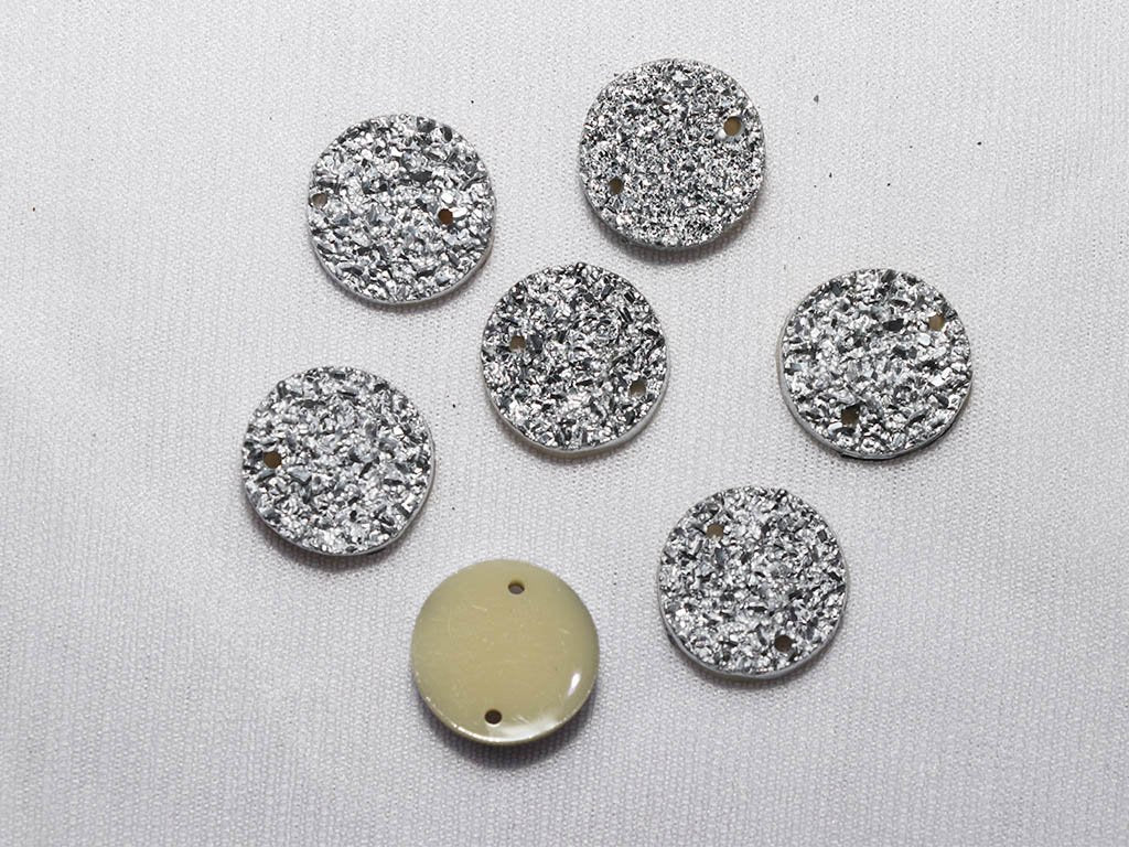 Silver Designer Circular Plastic Stones- 14 mm