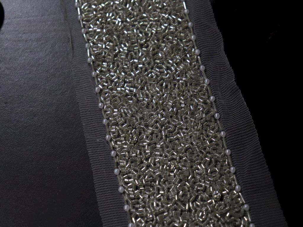 Silver Embellished Cutdana Beads Work Embroidered Border