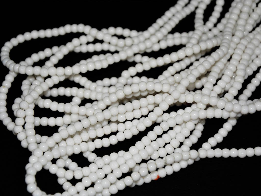 White Circular Opaque Pressed Glass Beads