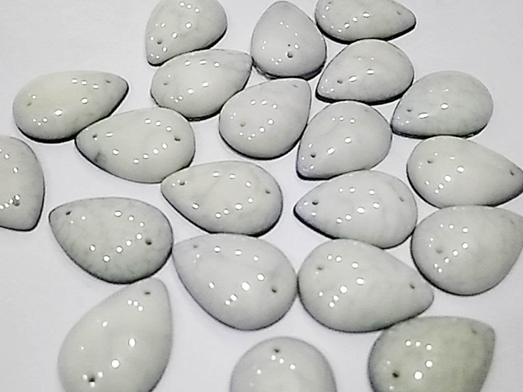 White Textured Dyeable Drop 2 Hole Plastic Stones (18x13 mm)