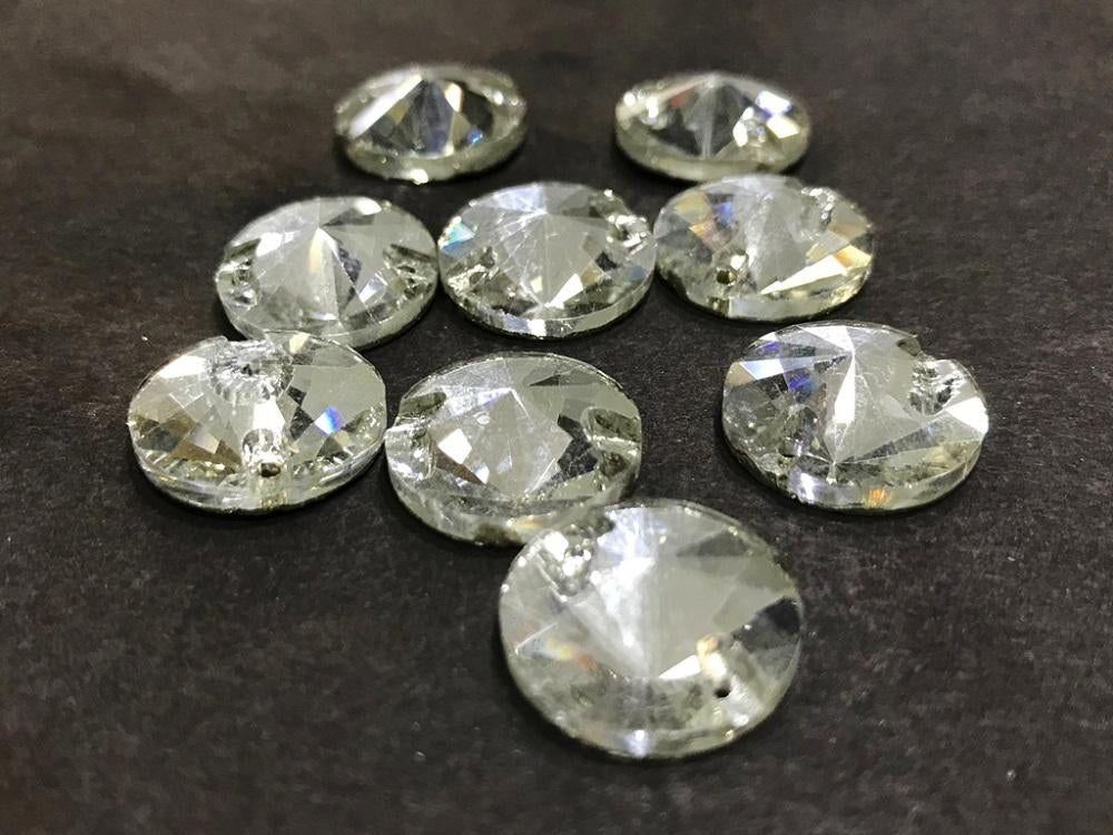 White Transparent Round Rivoli Glass Stones (16 mm)