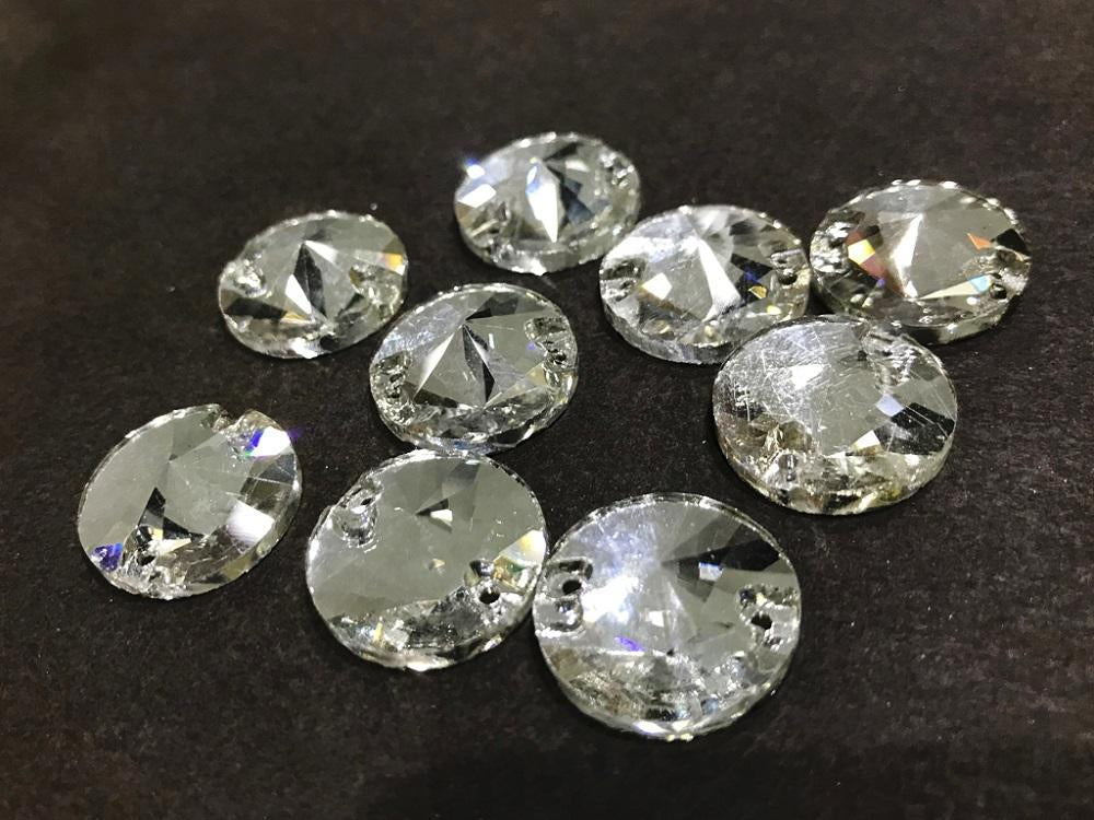 White Transparent Round Rivoli Glass Stones (18 mm)