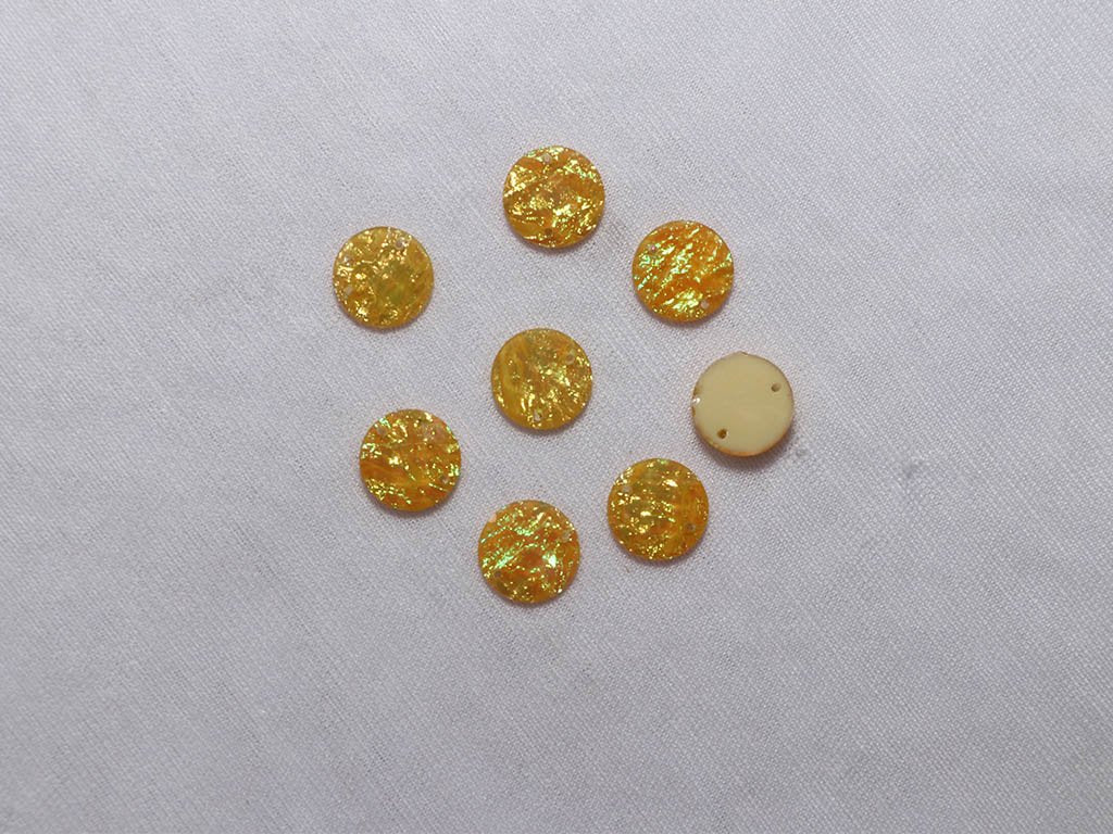 Yellow Golden Designer Circular Plastic Stones - 12 mm