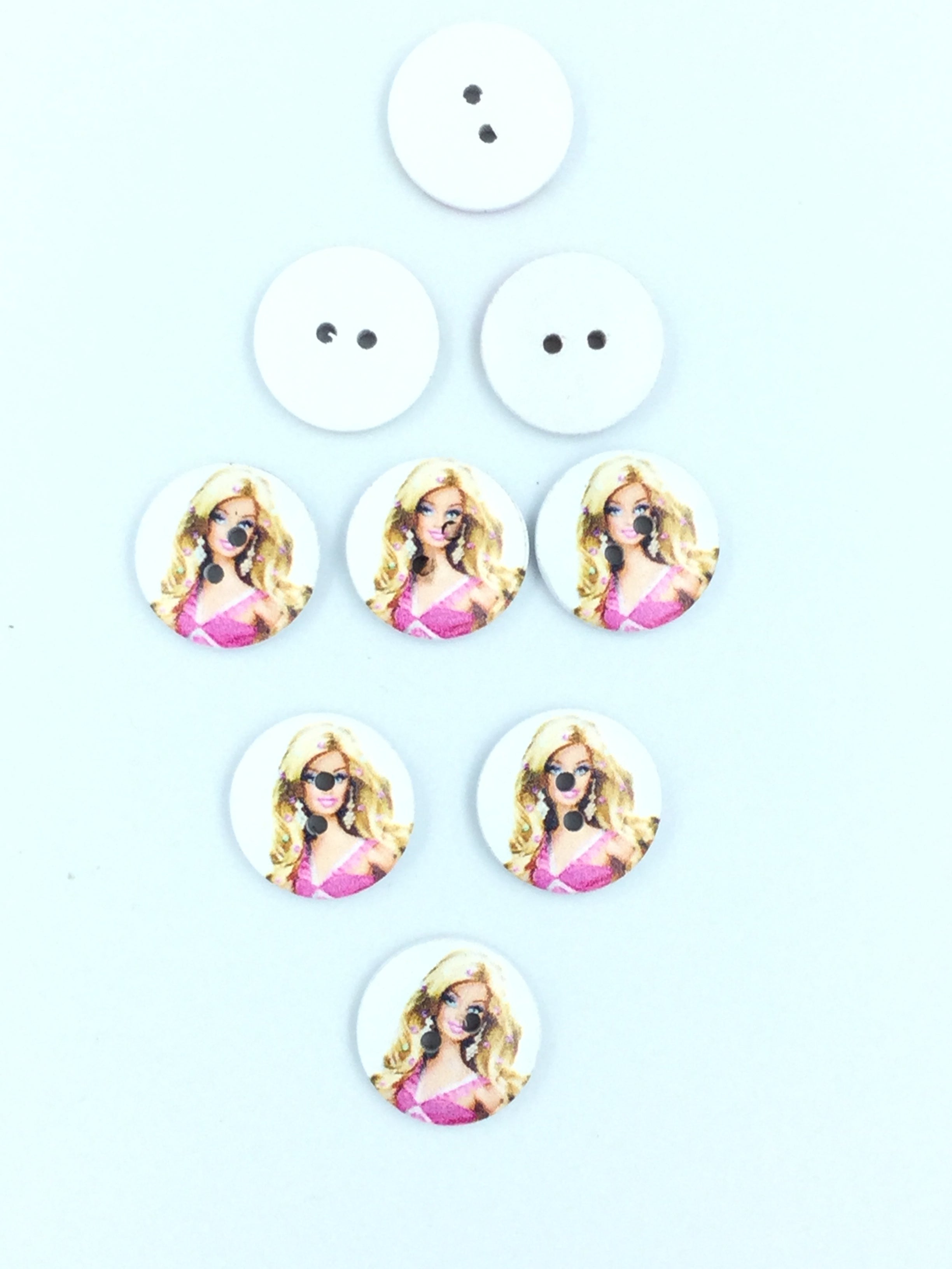 Multicolored Barbie Doll Wooden Fancy Button