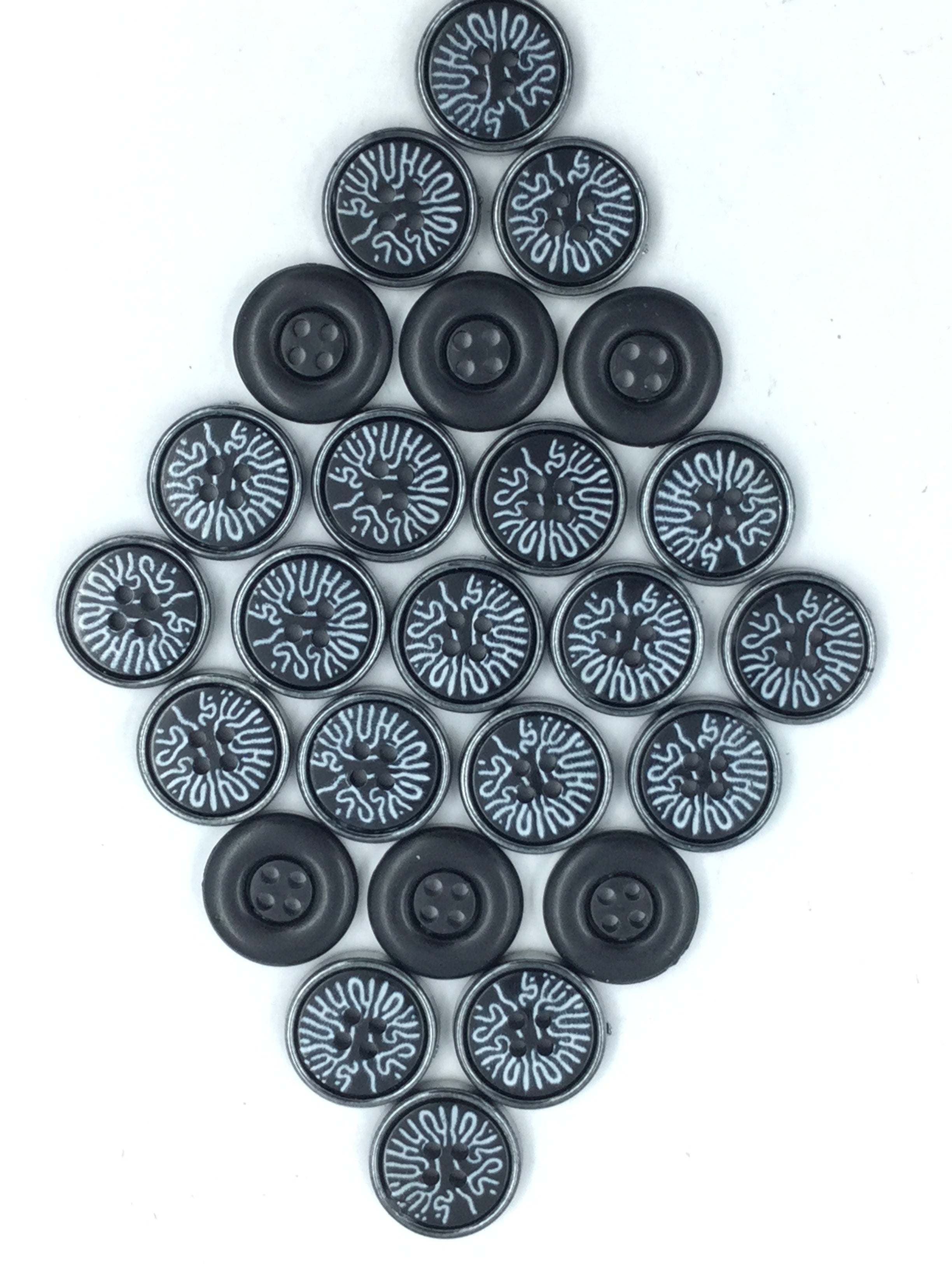 Black 4-Hole Plastic Shirt Button with Abstract Design